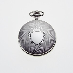 Personalized Pocket Watch Silver Crown Emblem Custom Engraved Quartz ...