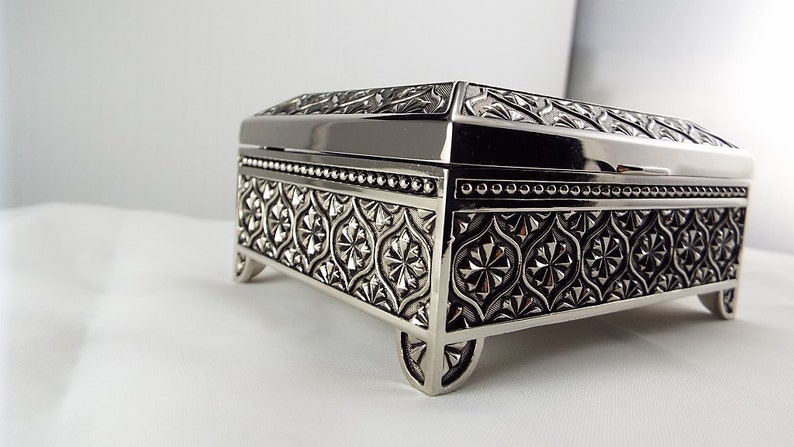 Custom Engraved Jewelry Box Personalized Silver Nickel Plated Floral ...