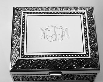 Custom Engraved Personalized Jewelry Box Silver Plated Victorian Design ...