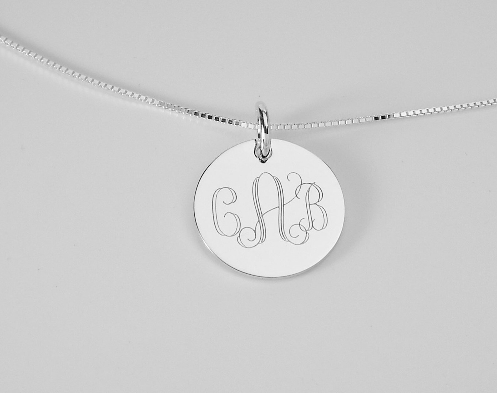 Monogram Necklace Custom Engraved Sterling Silver 1 Inch Round ...