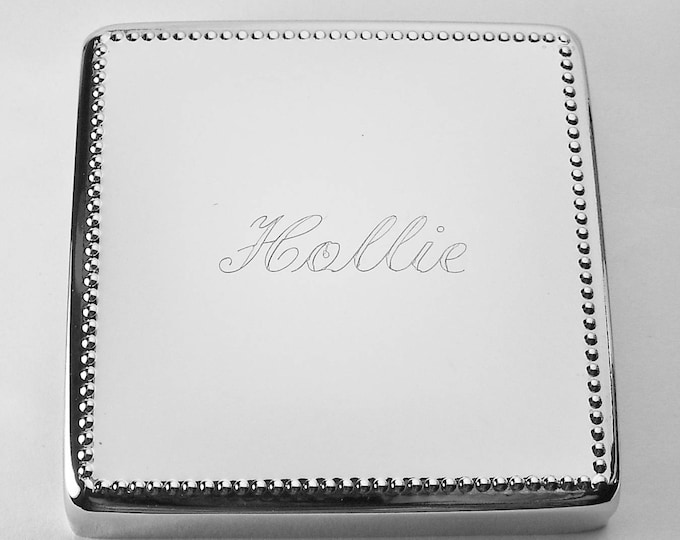 Custom Engraved Personalized Silver Square Jewelry Box With Beaded Trim ...