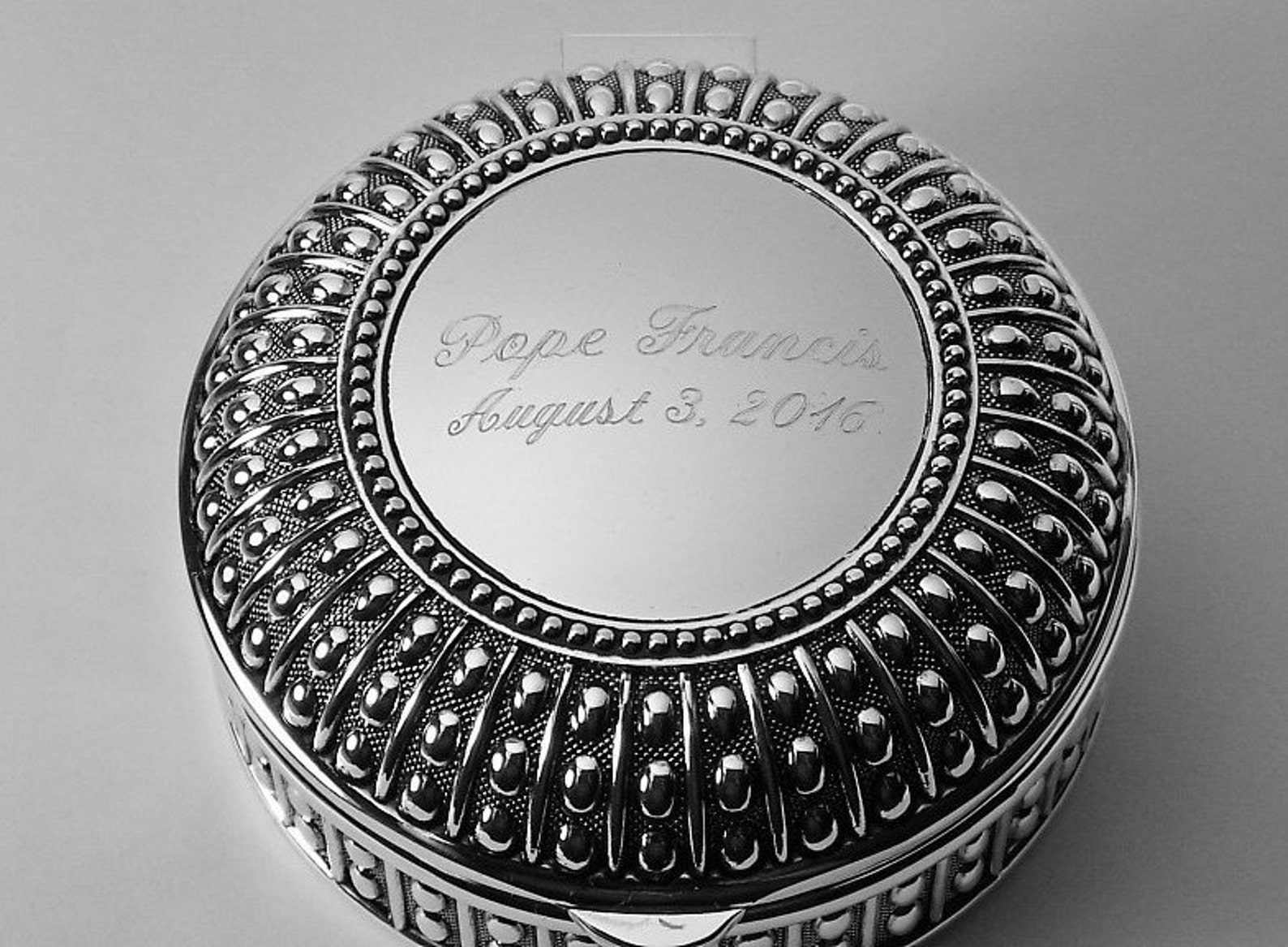 Custom Engraved Personalized Silver Plated Round Beaded Design | Etsy