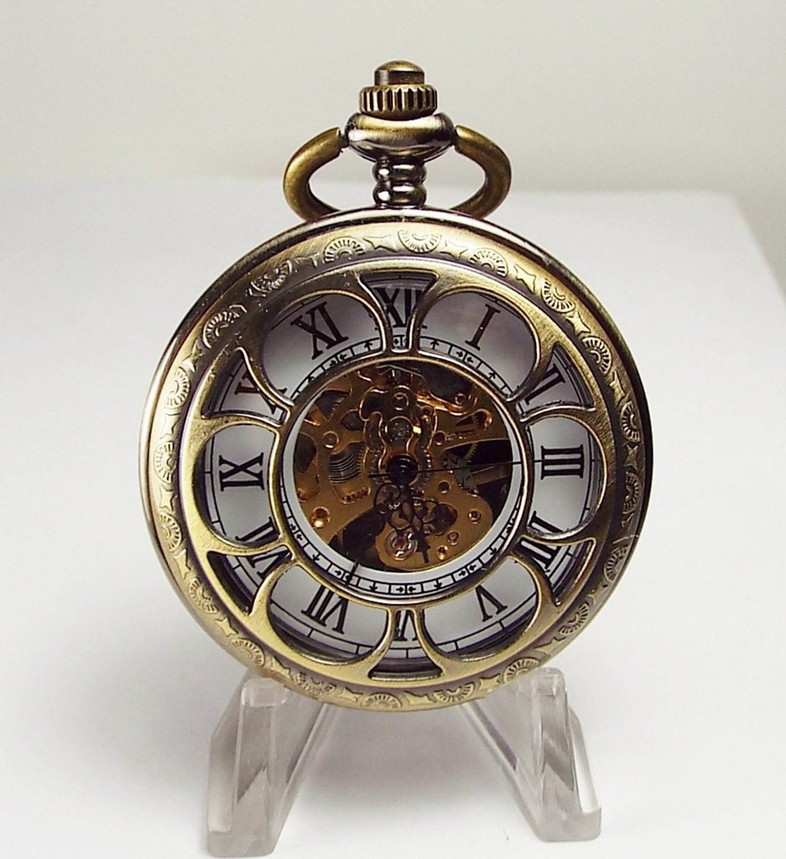 Pocket Watch Custom Engraved Bronze Finish Fancy Cutout Cover ...