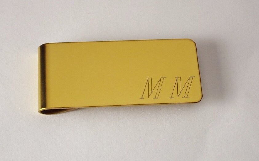 Custom Engraved Personalized Money Clip Gold Tone High Polish Wide ...