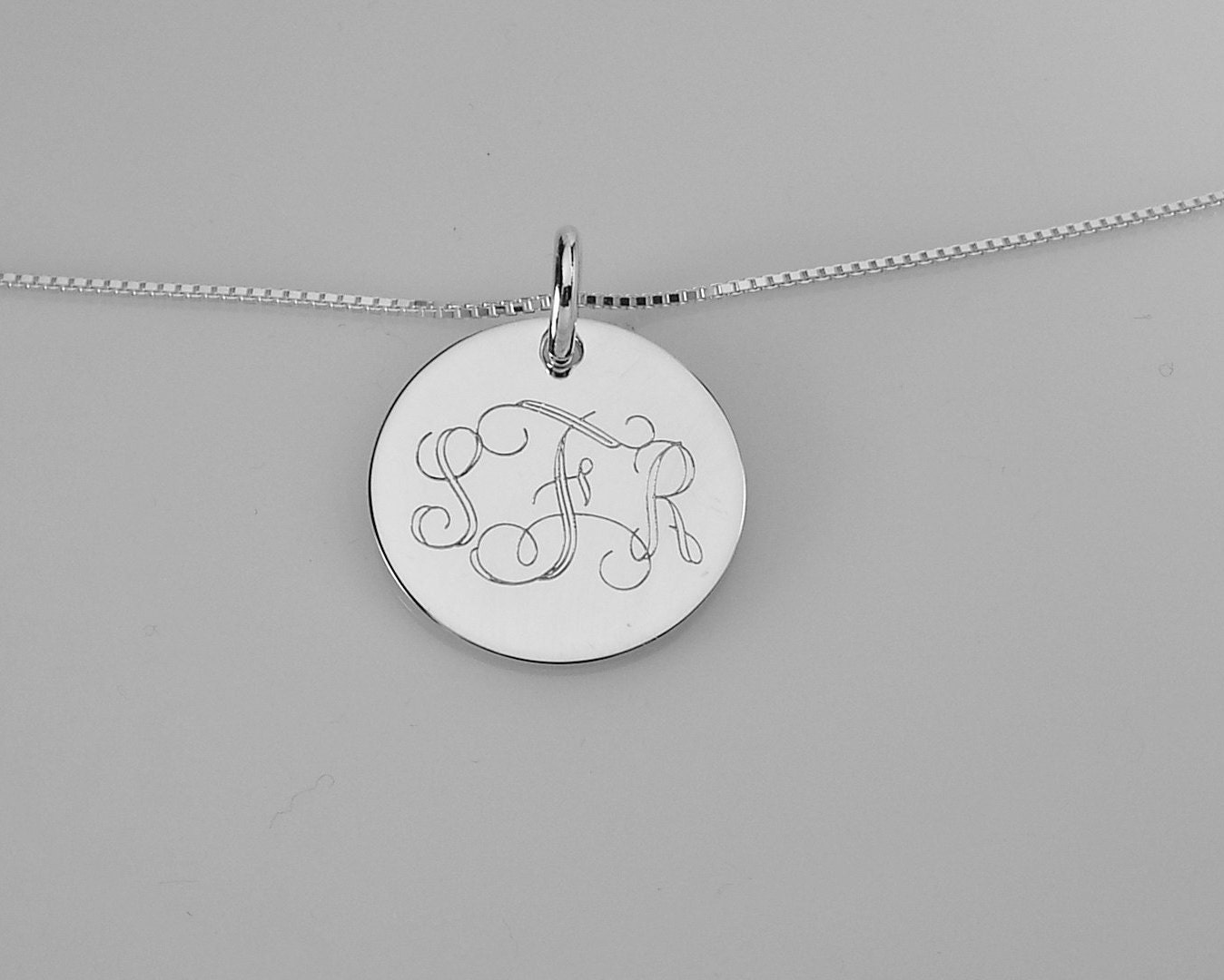 Monogram Necklace Custom Engraved Sterling Silver 1 Inch Round ...