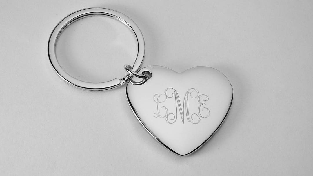 Custom Engraved Personalized High Polish Silver Heart Keychain - Hand ...