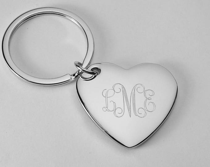 Custom Engraved Personalized High Polish Silver Heart Keychain - Hand ...