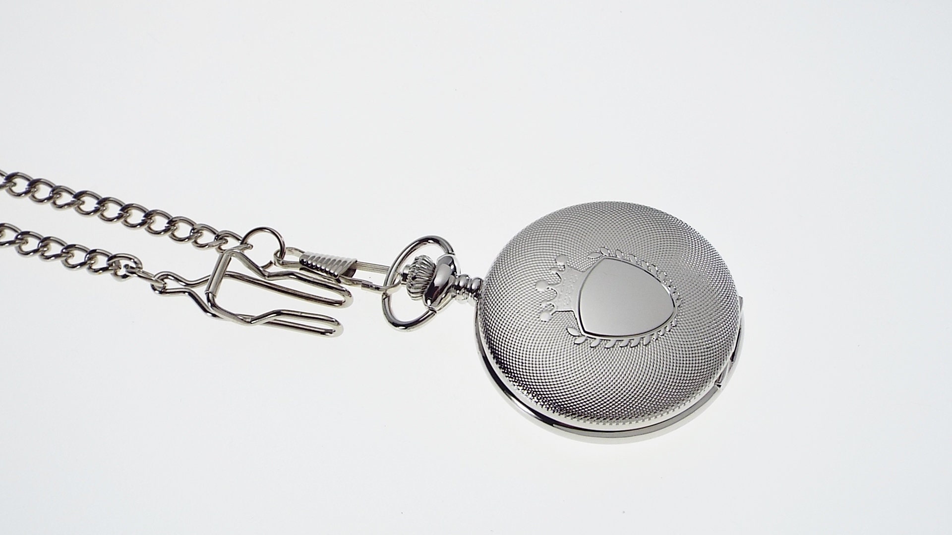 Personalized Pocket Watch Silver Crown Emblem Custom Engraved Quartz ...