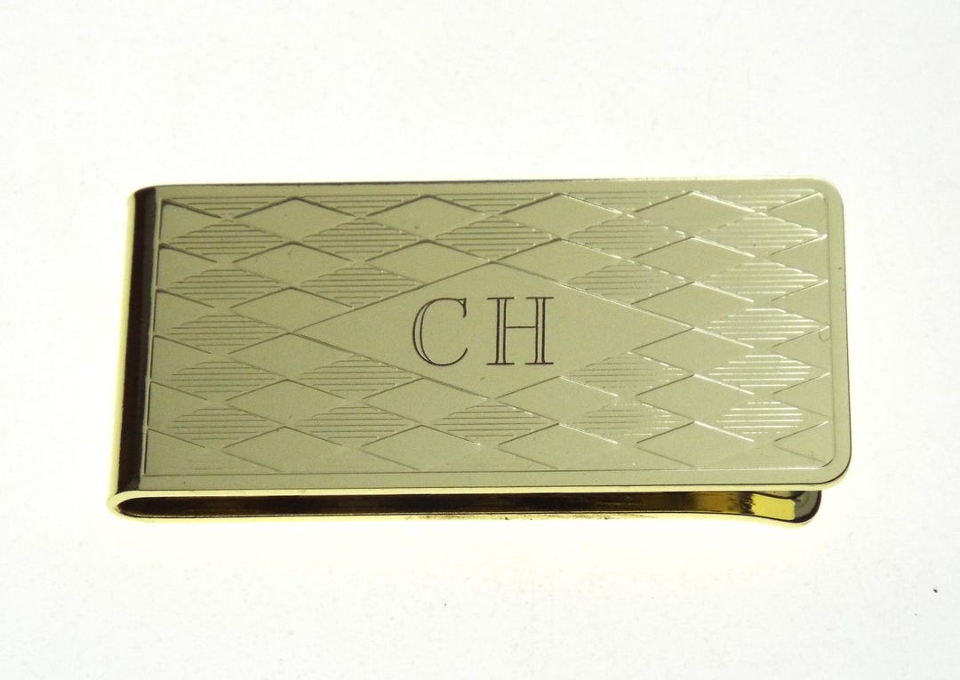Custom Engraved Personalized Money Clip Gold Plated Diamond Pattern ...