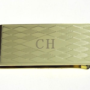 Custom Engraved Personalized Money Clip Gold Plated Diamond Pattern ...