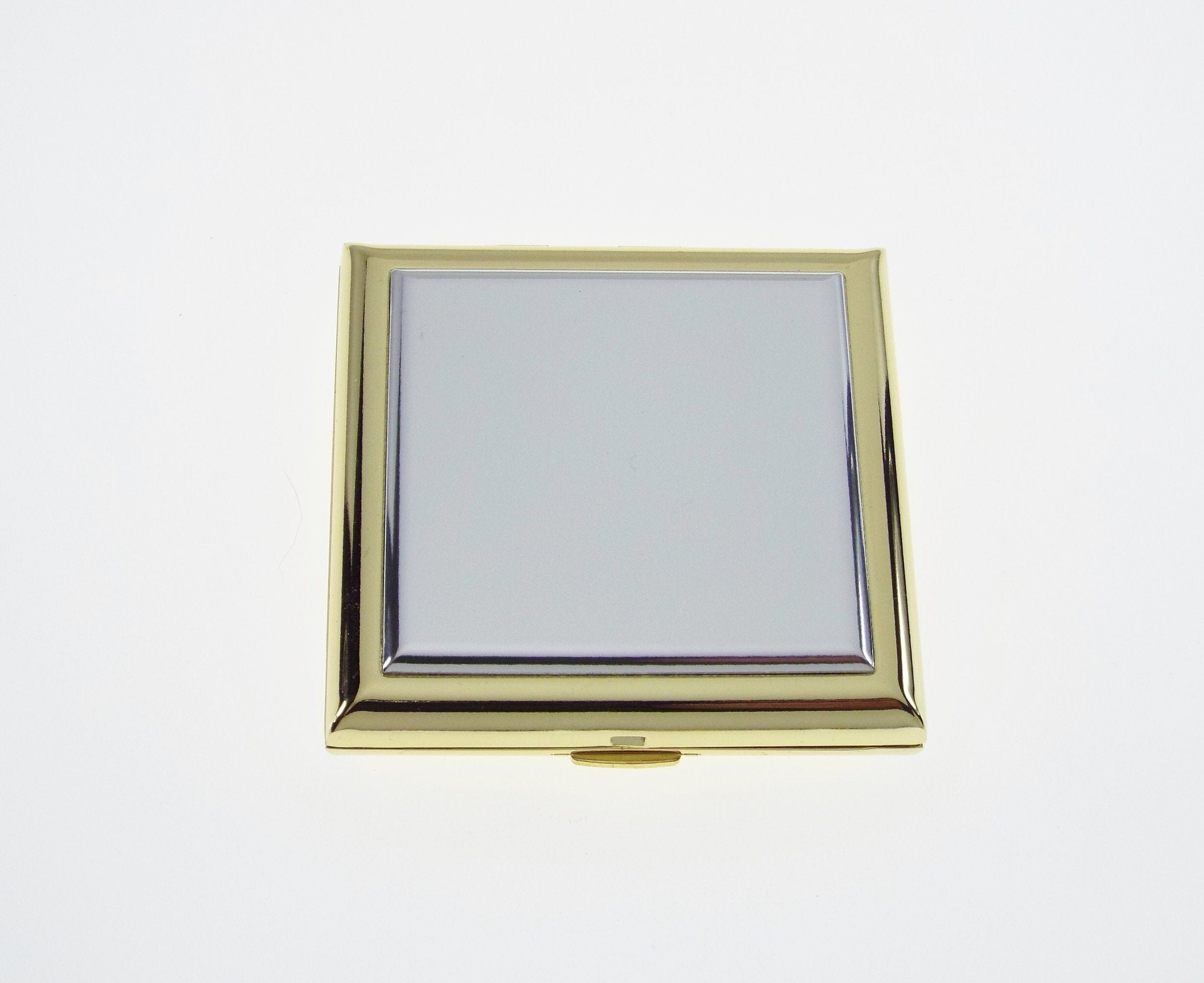 Personalized Compact Mirror Square Two Tone Gold Plated with | Etsy