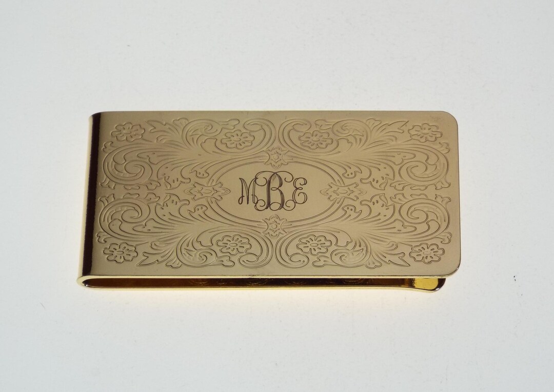 Custom Engraved Money Clip Personalized Gold Tone With Scroll Design ...