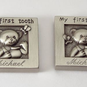 Baby Gift Custom Engraved Personalized Pewter Finish First Tooth and ...