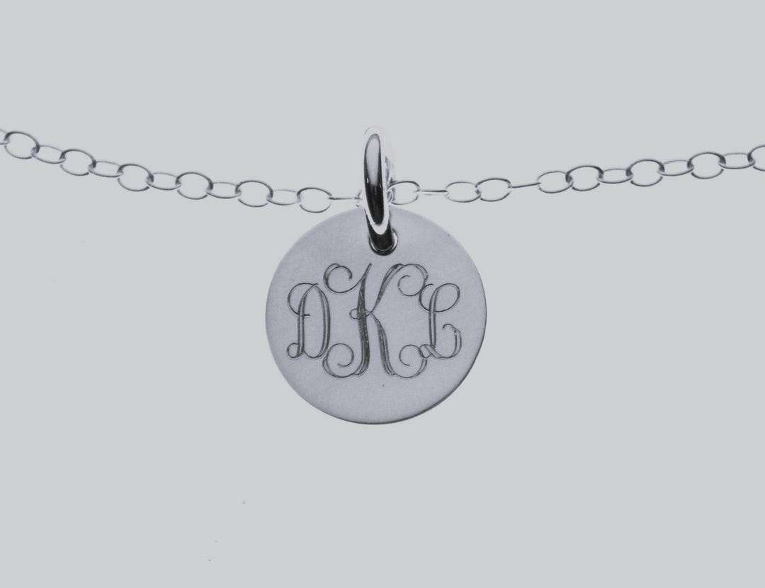 Engraved Monogram Jewelry Personalized Sterling Silver Round Monogram ...