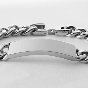Personalized ID Bracelet Custom Engraved 8.5 Inch Solid Stainless Steel ...