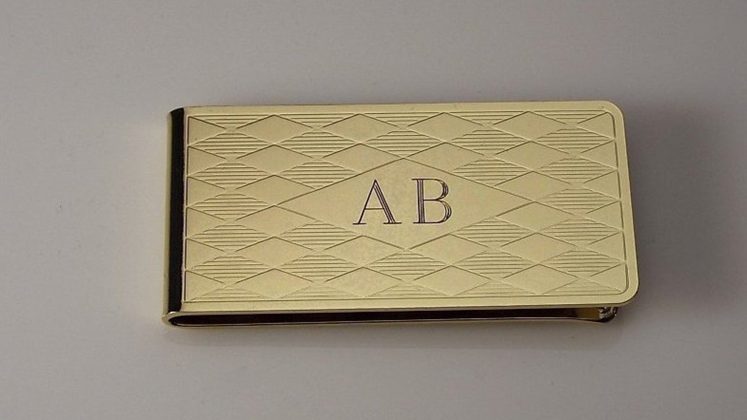 Custom Engraved Personalized Money Clip Gold Plated Diamond Pattern ...