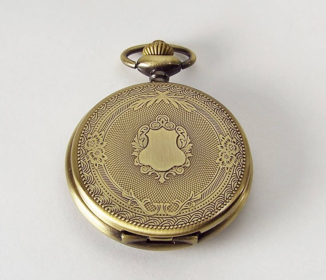 Engraved Pocket Watch Fancy Crest Cover Personalized Bronze Color ...