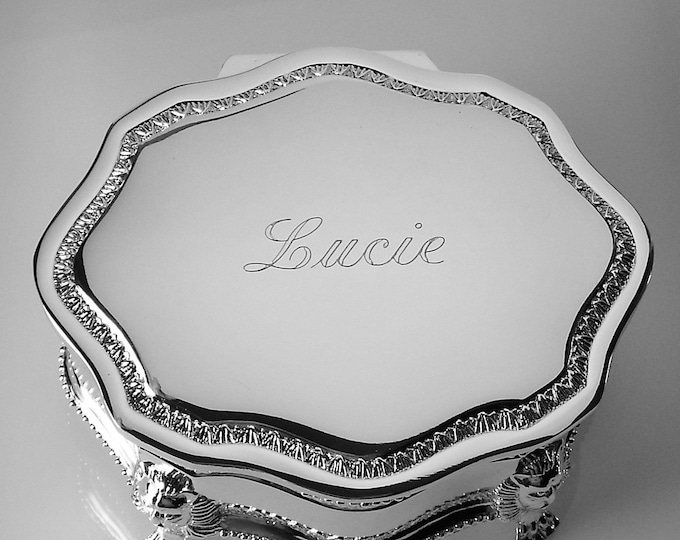 Custom Engraved Personalized Jewelry Box Silver Plated Victorian Design ...