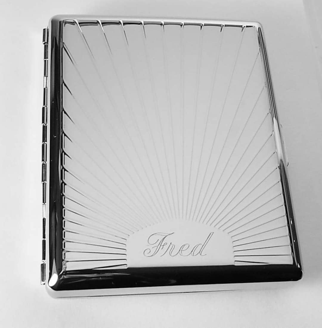 Cigarette Case Custom Engraved Personalized Double Sided Sun Ray Design ...