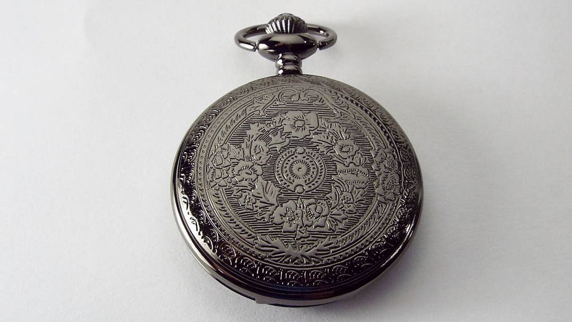Personalized Pocket Watch Black Crest Cover Custom Engraved | Etsy