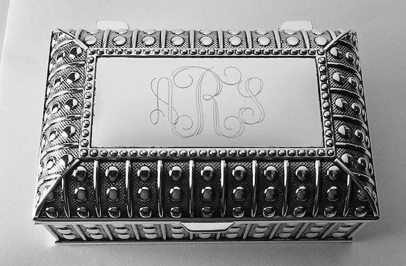 Custom Engraved Jewelry Box Personalized Silver Plated Beaded | Etsy