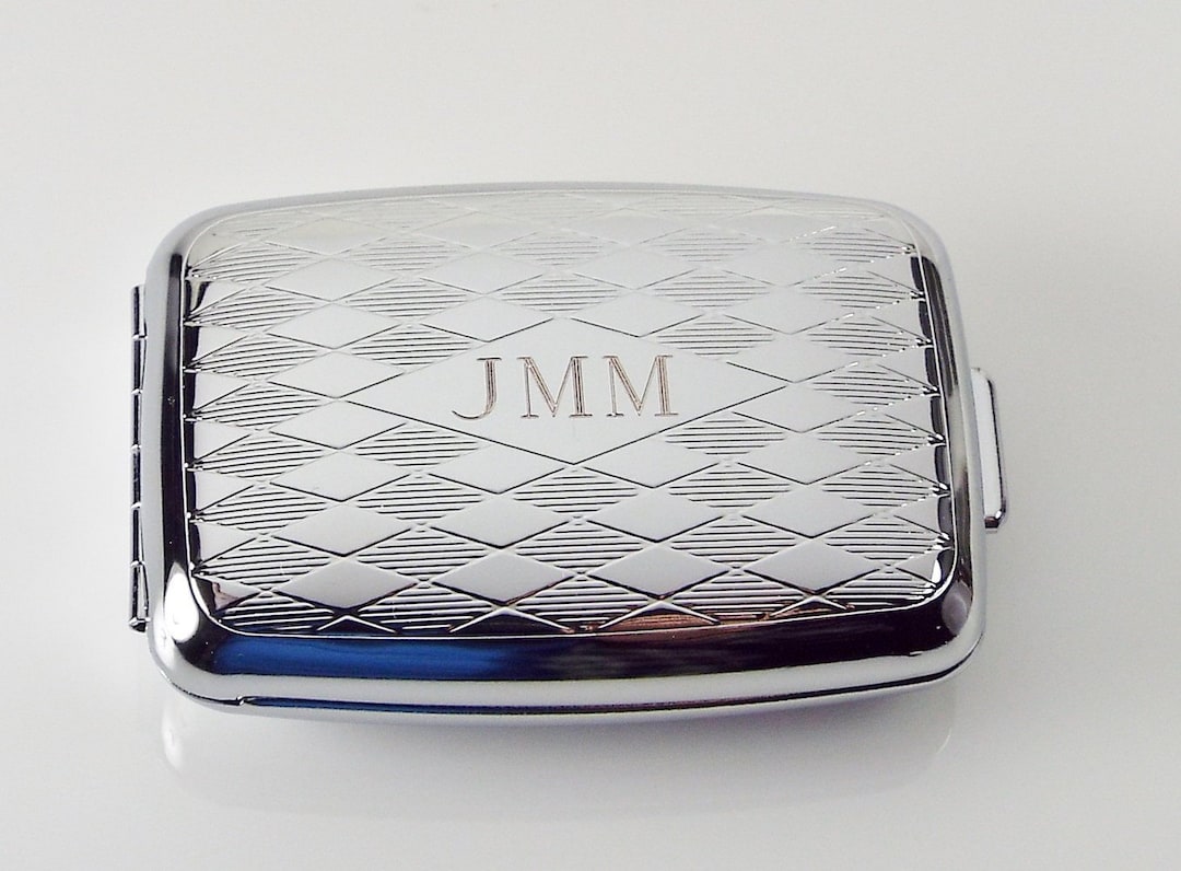 Pill Box Personalized Custom Engraved Diamond Pattern Silver Pill Box ...