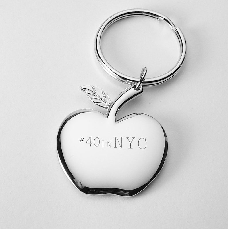 Custom Engraved Personalized Key Chain High Polish Chrome Apple Teacher ...