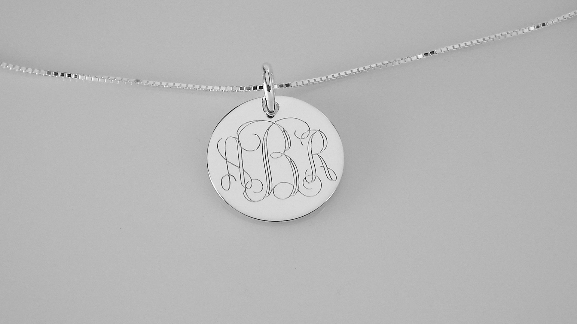 Monogram Necklace Custom Engraved Sterling Silver 1 Inch Round ...