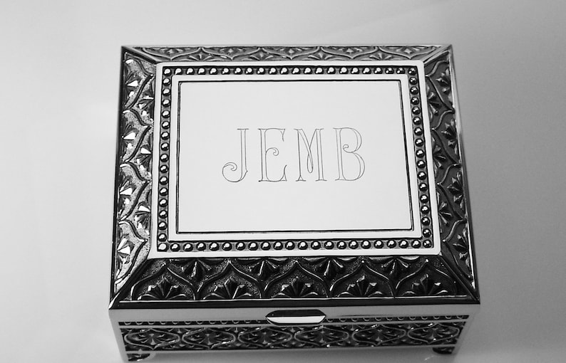 Custom Engraved Jewelry Box Personalized Silver Nickel Plated Floral ...