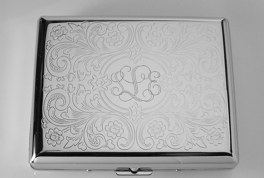 Cigarette Case Personalized Custom Engraved Double Sided Scroll Design ...