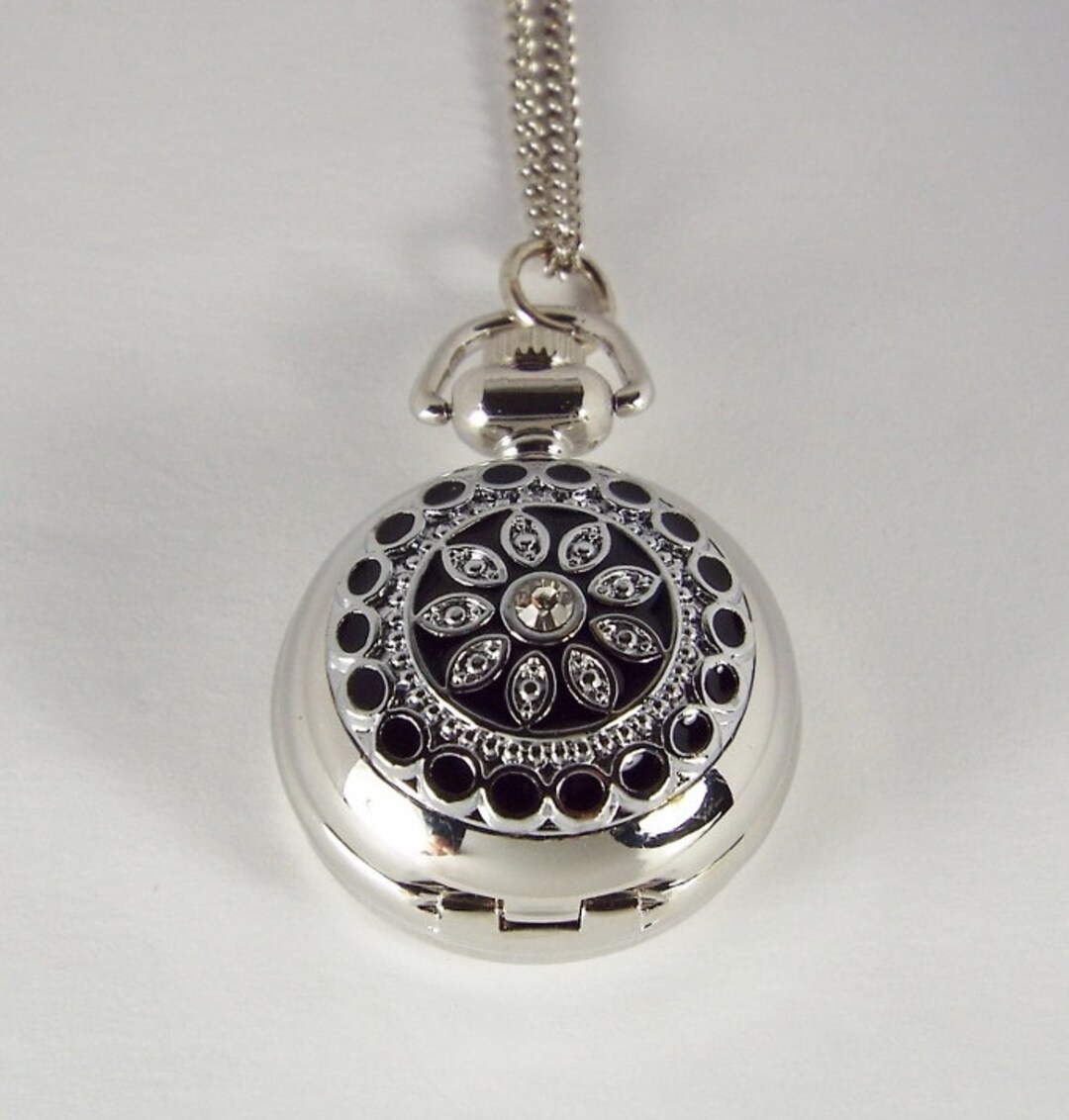 Personalized Pendant Watch Custom Engraved Necklace Watch Black Enamel ...