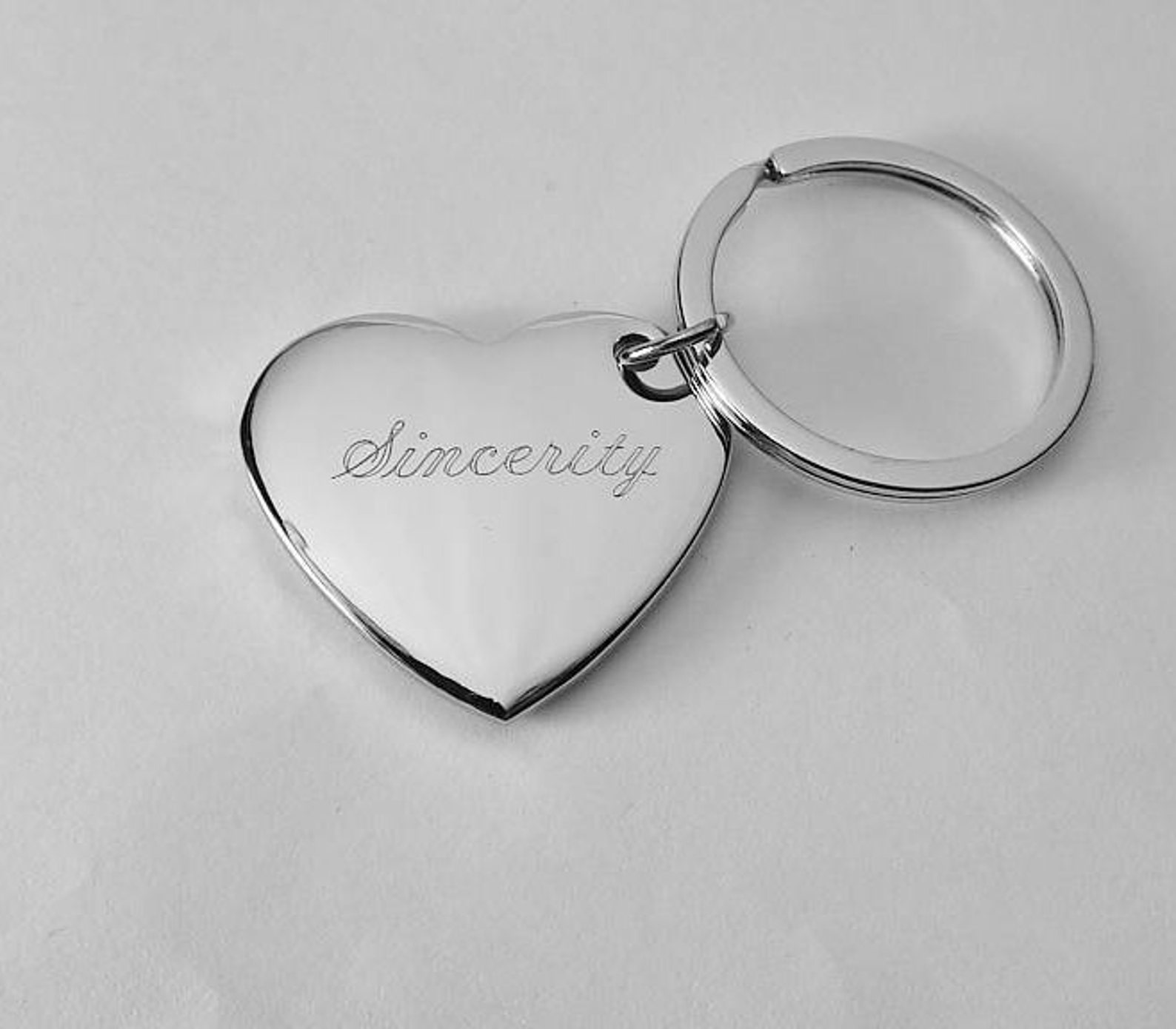 Custom Engraved Personalized High Polish Silver Heart Keychain | Etsy