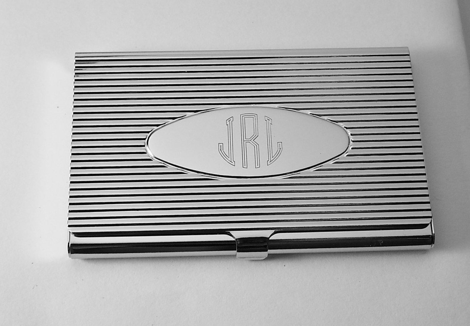 Custom Engraved Business Card Case Silver Ribbed Design With | Etsy
