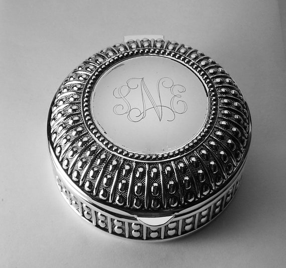 Custom Engraved Personalized Silver Plated Round Beaded Design | Etsy