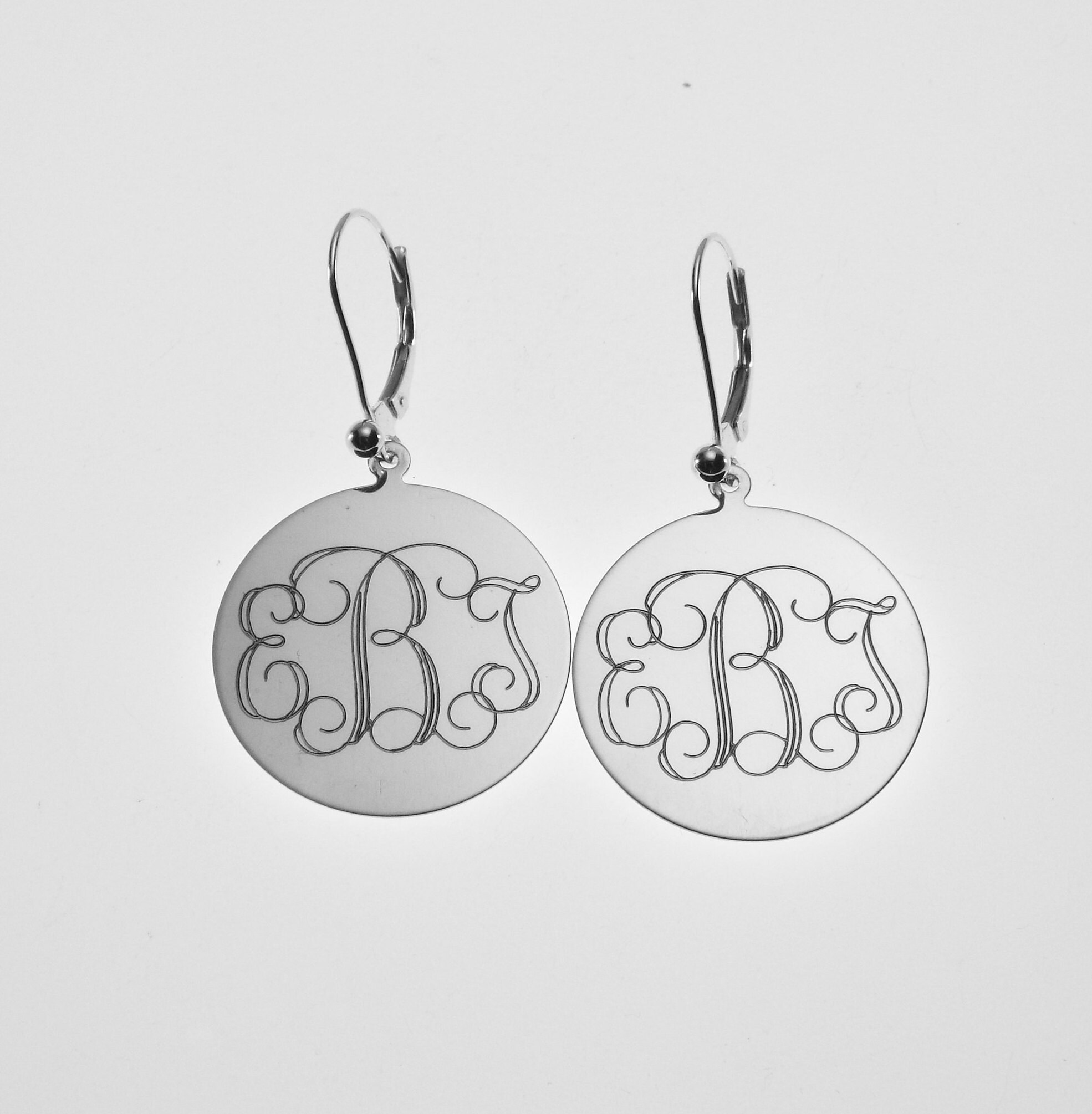 Engraved Monogram Earrings Personalized Sterling Silver One | Etsy