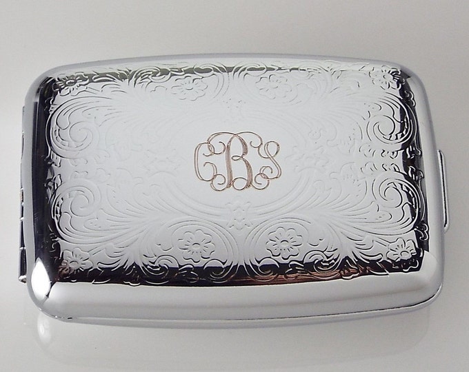 Custom Engraved Pill Box Personalized Scroll Design Silver Two Roomy ...