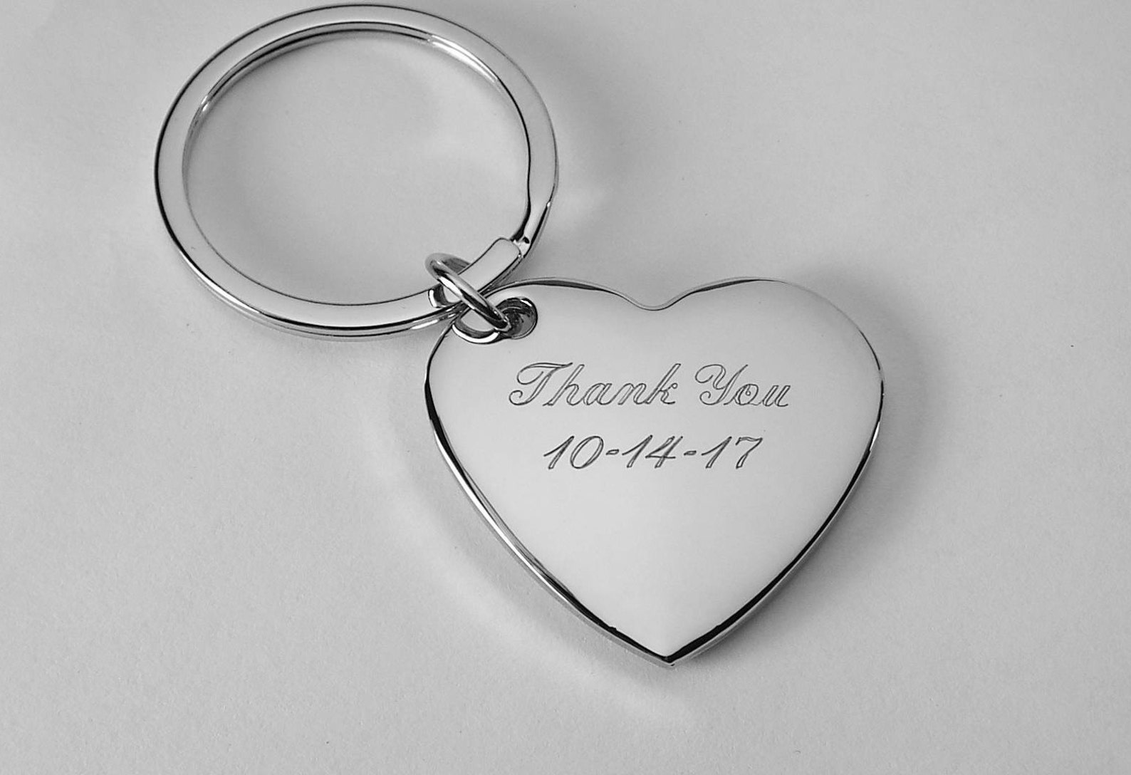 Custom Engraved Personalized High Polish Silver Heart Keychain - Hand ...