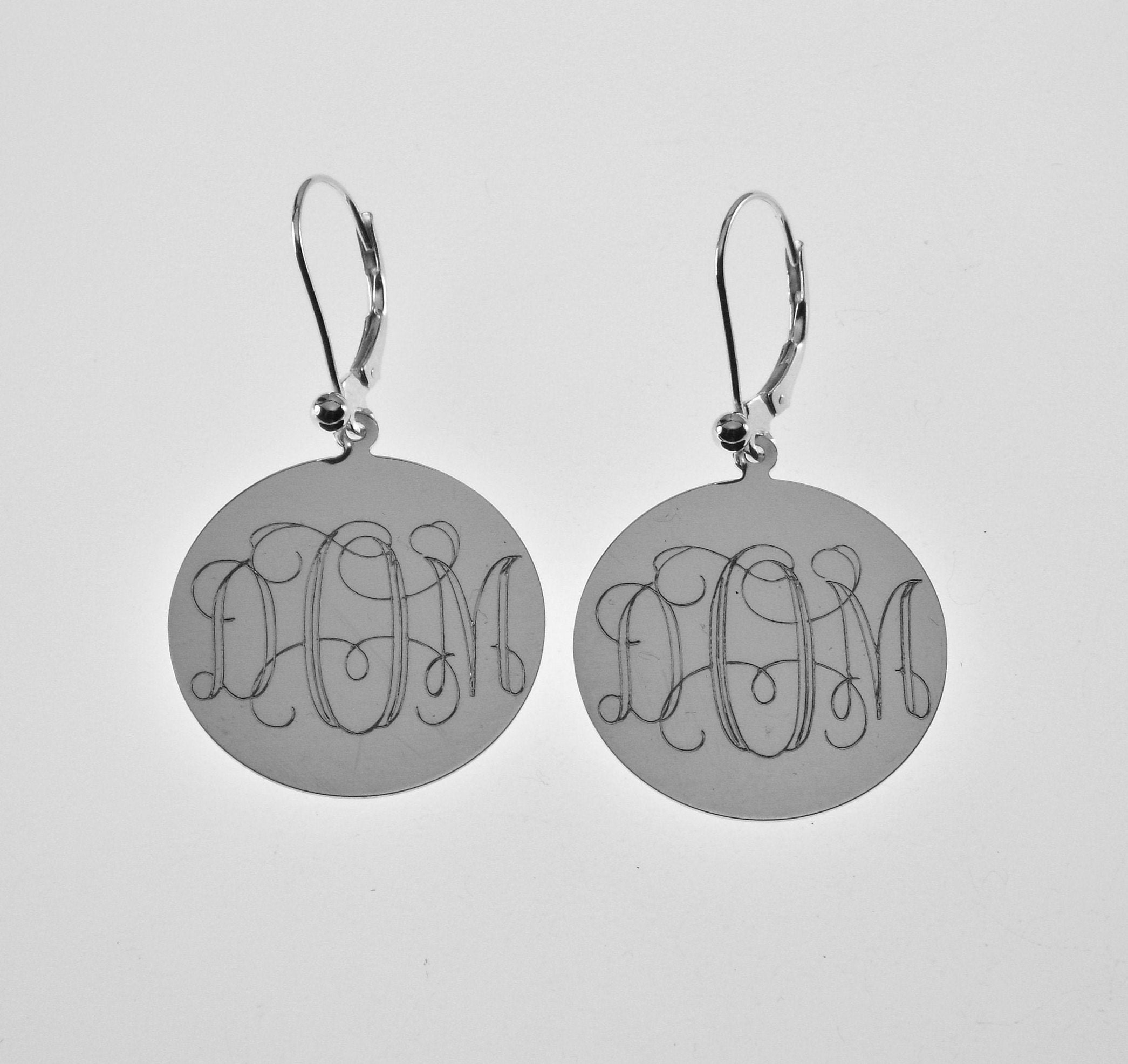 Engraved Monogram Earrings Personalized Sterling Silver One | Etsy
