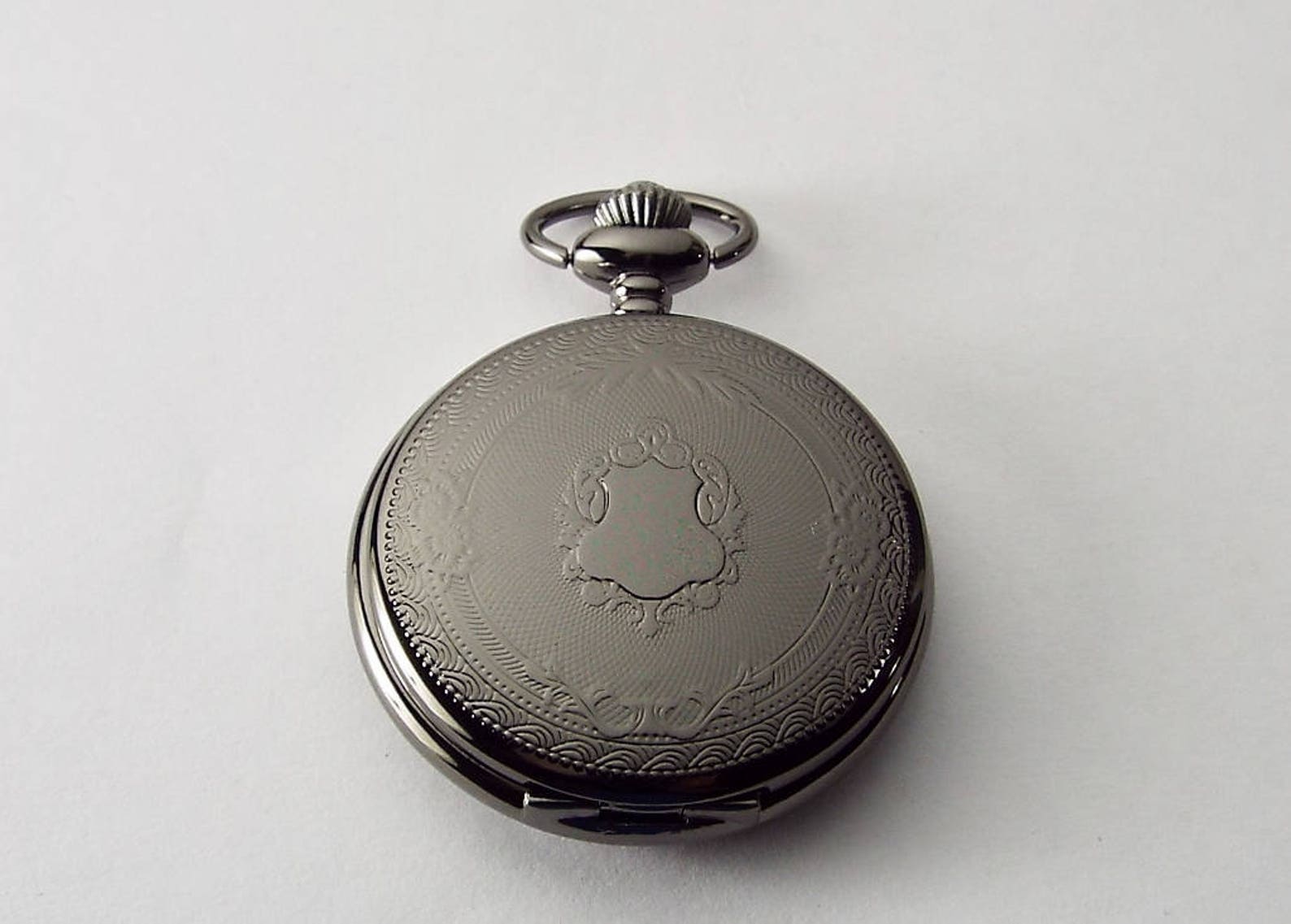 Personalized Pocket Watch Black Crest Cover Custom Engraved | Etsy