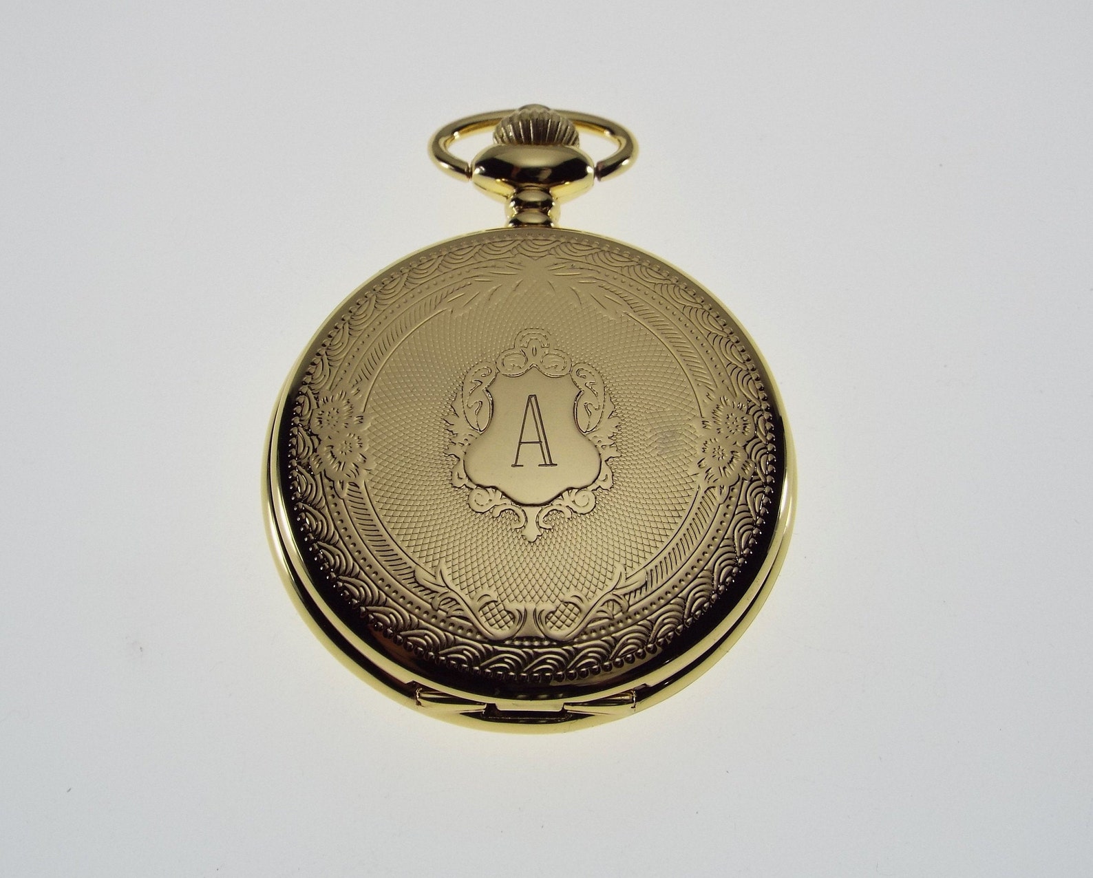 Engraved Pocket Watch Golden Crest Cover Personalized Quartz | Etsy
