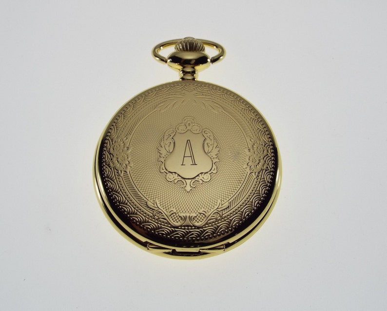 Engraved Pocket Watch Golden Crest Cover Personalized Quartz - Etsy