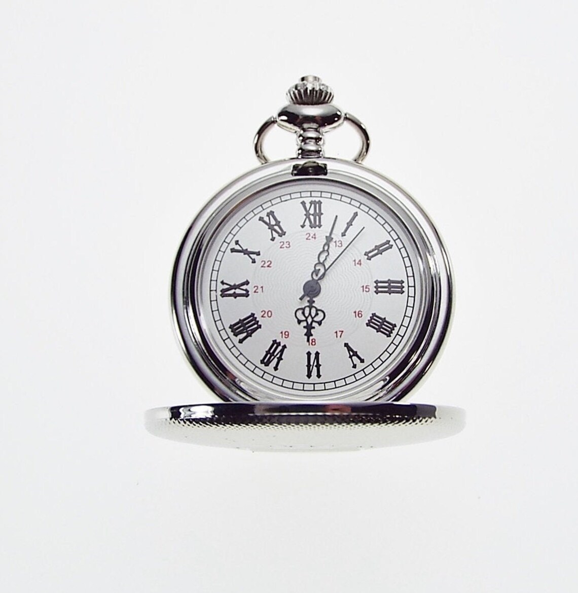 Personalized Pocket Watch Silver Crown Emblem Custom Engraved Quartz ...