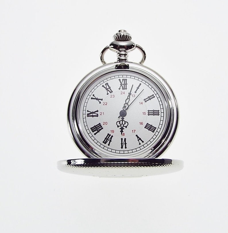 Personalized Pocket Watch Silver Crown Emblem Custom Engraved | Etsy