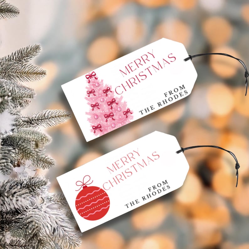 Pink & Red Christmas Gift Tags, Editable Template (PDF) - Etsy Australia