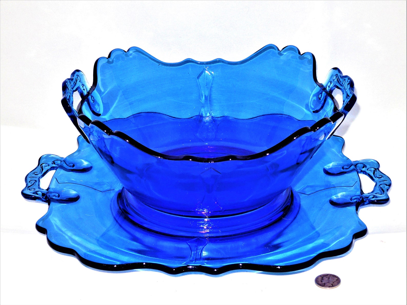 Vintage L.E. Smith Large Cobalt Blue Glass Bowl and Server | Etsy