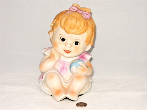 Vintage Porcelain Bisque Baby Girl with Ball UOGC Figurine | Etsy