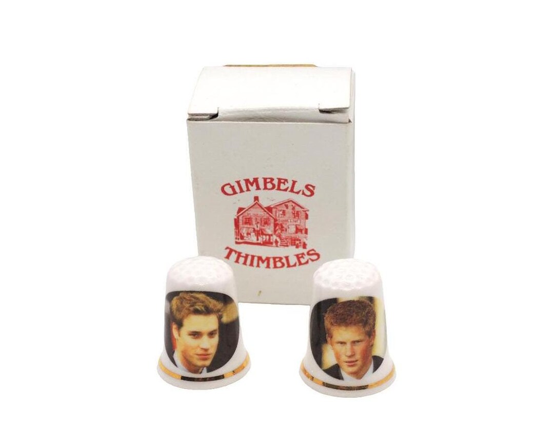 Vintage Set of Two Gimbels Thimbles, Fine Bone China Gold Trimmed ...