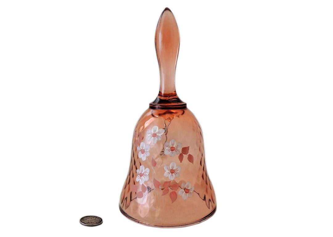 Vintage Pink Fenton Art Glass Bell, Diamond Optic, Hand Painted and ...