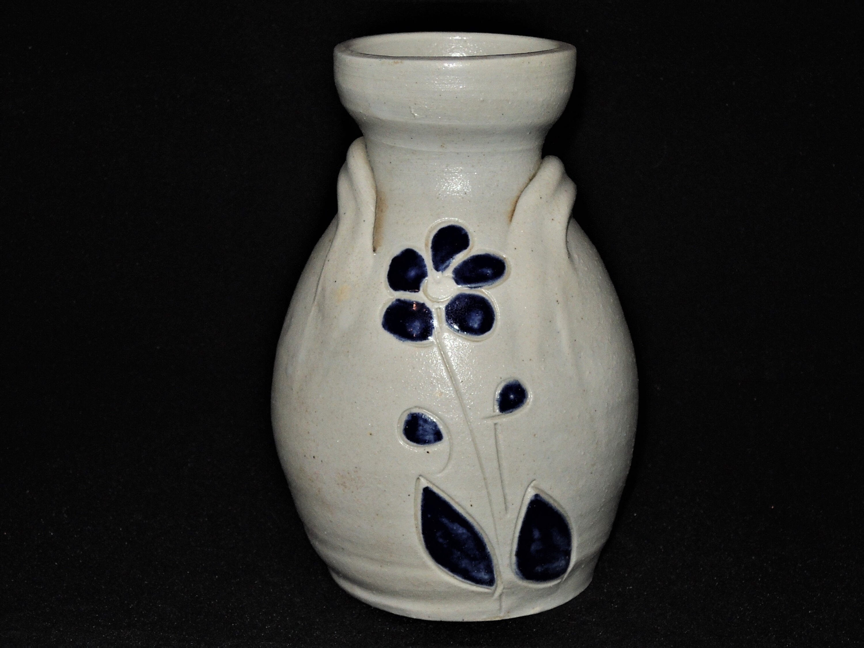 Colonial Williamsburg Jug, Salt Glazed Pottery With Cobalt Blue Flower ...