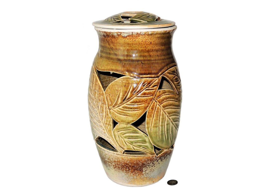 Vintage Openwork Pottery Pillar Candle Holder With Leaf Design - Etsy